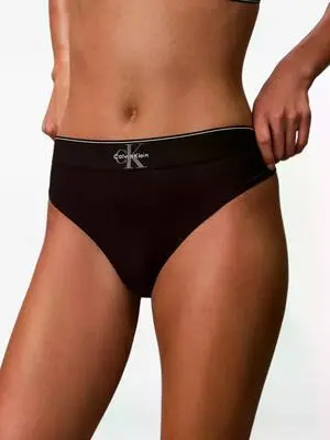 Calvin Klein Logo-waistband Thong - Black