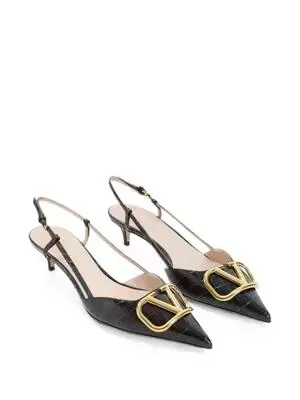Valentino Garavani Vlogo Signature Crocodile-effect Leather Slingback Pumps