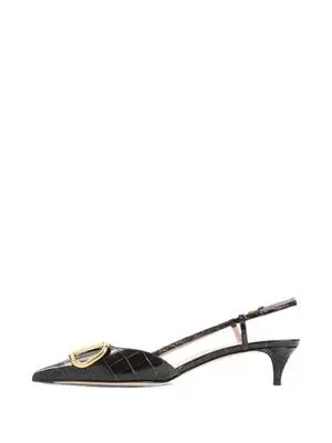 Valentino Garavani Vlogo Signature Crocodile-effect Leather Slingback Pumps