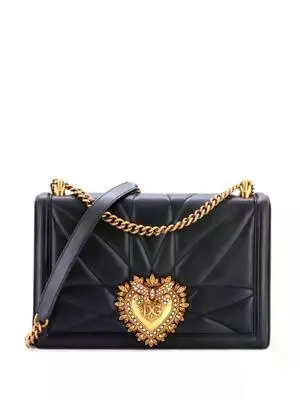 Dolce & Gabbana Devotion Full Flap Quilted Leather Large Shoulder Bag - Black