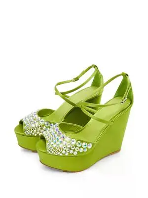 LE SILLA Crystal-embellished Wedge Sandals - Green