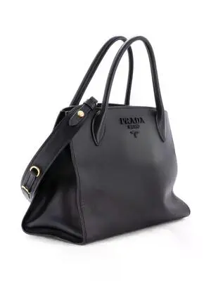 Prada Monochrome Saffiano With City Calf Medium Tote Bag - Black