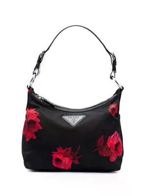 Prada 2000-2013 Tessuto Stampato Rose Shoulder Bag - Black