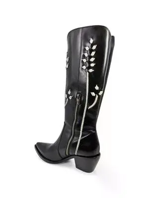 MADISON MAISON Tall Floral-embroidered Leather Boots