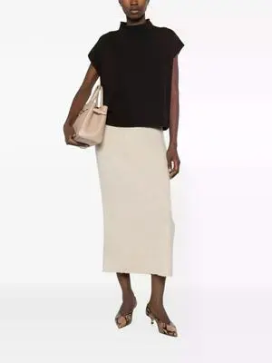 Eric Bompard Ribbed Knit Side Slit Midi Skirt