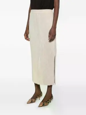 Eric Bompard Ribbed Knit Side Slit Midi Skirt