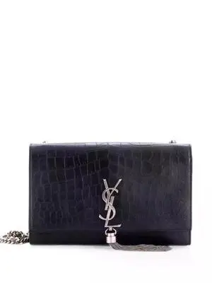 Saint Laurent Classic Monogram Tassel Crocodile Embossed Leather Medium Crossbody Bag - Black