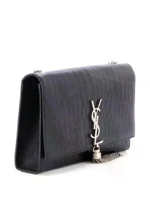 Saint Laurent Classic Monogram Tassel Crocodile Embossed Leather Medium Crossbody Bag