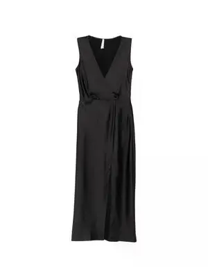 Imperial Belted Wrap-style Dress With Front Slit - Black