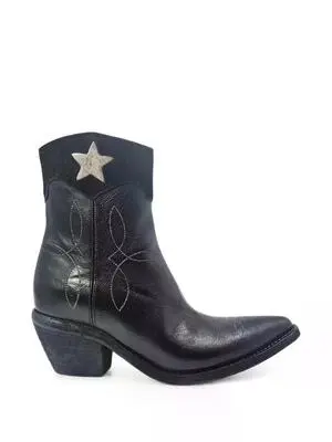 MADISON MAISON Pointy Star-patchwork Leather Ankle Boots - Black