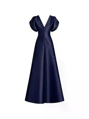 Alberta Ferretti Satin V-neck Maxi Dress - Blue