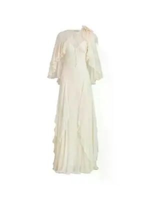 Alberta Ferretti Alberta Ferretti Ruffled Silk Cape Maxi Dress White