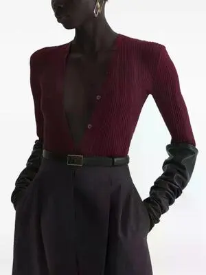 MUGLER Ribbed-knit Button-up Bodysuit - Purple
