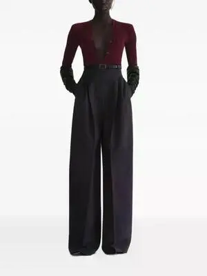 MUGLER Ribbed-knit Button-up Bodysuit - Purple
