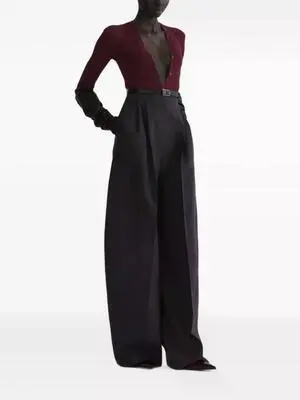 MUGLER Ribbed-knit Button-up Bodysuit - Purple