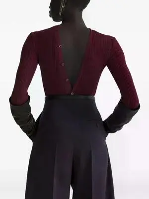 MUGLER Ribbed-knit Button-up Bodysuit - Purple