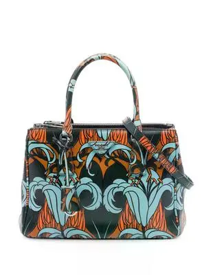 Prada 2013-2026 Small Saffiano Lux Galleria Lily Print Double Zip Satchel - Black