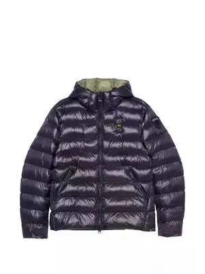 BLAUER. Quilted Hooded Jacket With Logo Patch - Blue