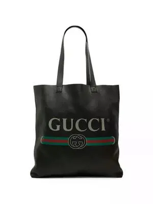 Gucci 2016-2026 Calfskin Logo Tote Bag - Black
