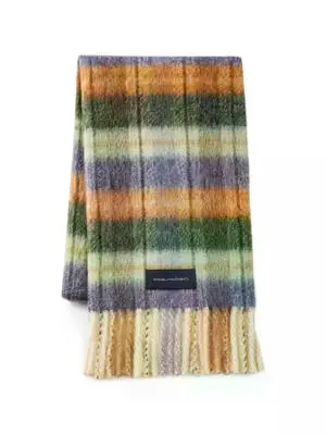 PIQUADRO Check-pattern Fringed Scarf - Green