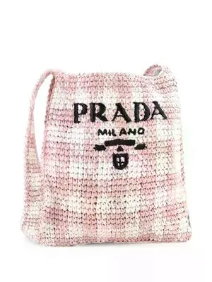 Prada Logo Messenger Bag Printed Raffia Small Crossbody Bag