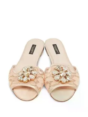 Dolce & Gabbana Bianca Crystal-embellished Flat Sandals - Neutrals