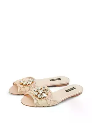 Dolce & Gabbana Bianca Crystal-embellished Flat Sandals - Neutrals