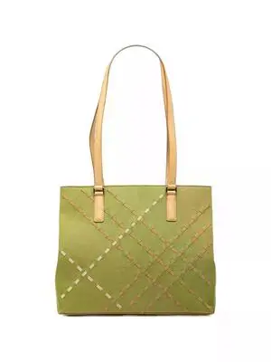 Burberry 2000-2017 Stitched Supernova Check Canvas Tote Bag - Green