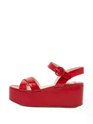 Prada Leather Platform Wedge Ankle Strap Sandals