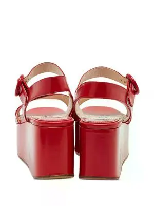 Prada Leather Platform Wedge Ankle Strap Sandals