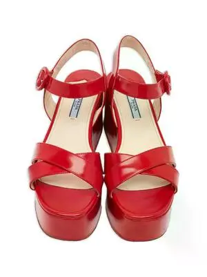 Prada Leather Platform Wedge Ankle Strap Sandals