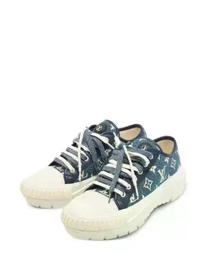LOUIS VUITTON Monogram Denim Lace-up Sneakers - Blue
