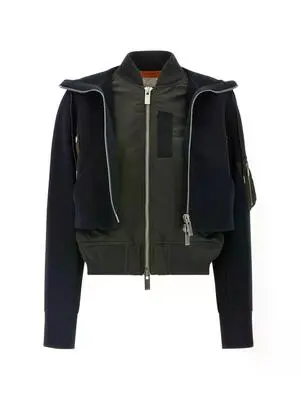 Sacai Sponge Double-layer Hoodie With Drawstring Hood And Two-way Zip Fastening
