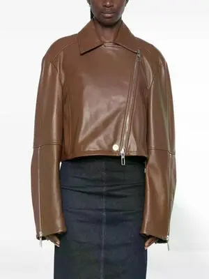 Sportmax Fringed Cropped Leather Jacket - Brown