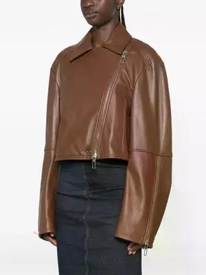 Sportmax Fringed Cropped Leather Jacket - Brown