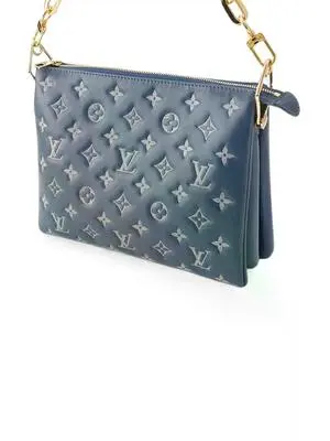LOUIS VUITTON 2021-2026 Monogram Embossed Denim Lambskin Coussin Pm Satchel - Blue