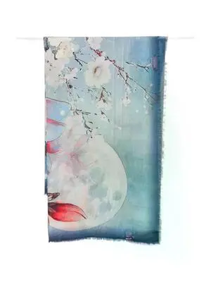 D'ANIELLO Floral-print Frayed Scarf - Blue