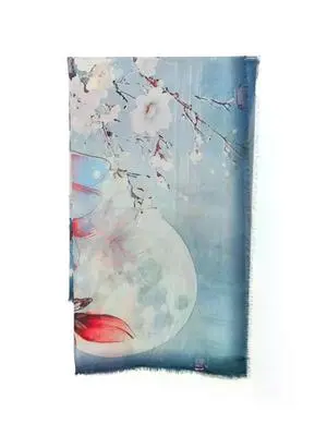D'ANIELLO Floral-print Frayed Scarf - Blue
