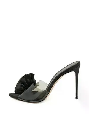 LE SILLA Satin Rose Appliqué Pointed Toe Stiletto Sandals - Black