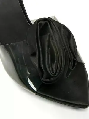 LE SILLA Satin Rose Appliqué Pointed Toe Stiletto Sandals - Black