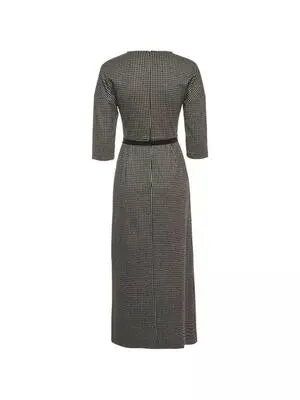 Max Mara Belted Houndstooth Midi Dress