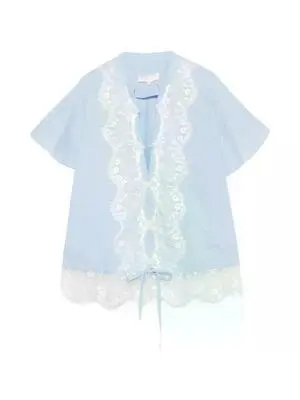 BABYLONE PARIS Lace Trim Flutter Sleeve Top