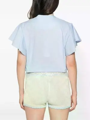 BABYLONE PARIS Lace Trim Flutter Sleeve Top