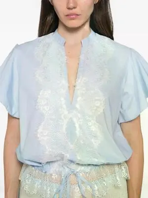 BABYLONE PARIS Lace Trim Flutter Sleeve Top