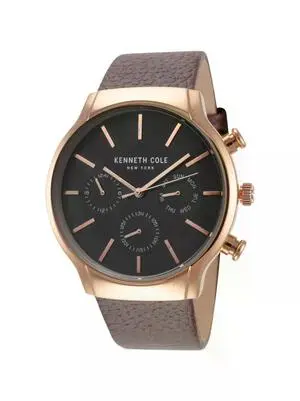 KENNETH COLE 42mm Leather Strap Watch - Black