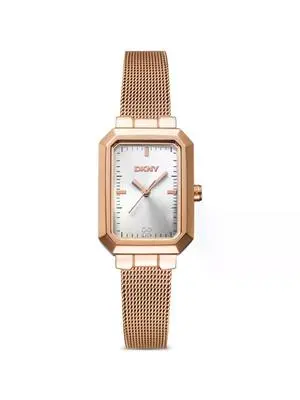 Dkny Rectangular Mesh Watch With Crystal Indices - Silver