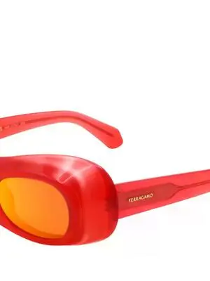 FERRAGAMO Oval Frame Sunglasses - Red
