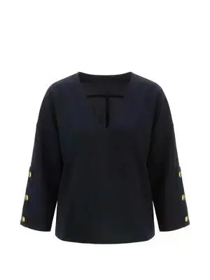 Max Mara V-neck Top With Button Detail - Blue