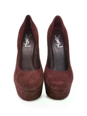 Saint Laurent Burgundy Suede Platform Stiletto Pumps - Red