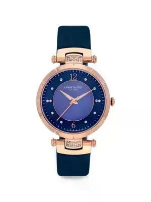 KENNETH COLE Crystal-embellished Round 34mm Watch - Blue